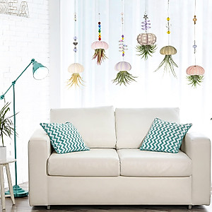 Patelai 6 Pieces Hanging Sea Urchin Shell Pot Decorative Air Plant Holder Cute Mini Shell Succulent Display Container for Boho Home Indoor Outdoor Wall Garden Decoration