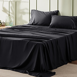 Bedsure Full Size Sheet Set Black Bundle Deep Pocket Full Size Sheet Set Fits Mattresses Up to 24" Thick