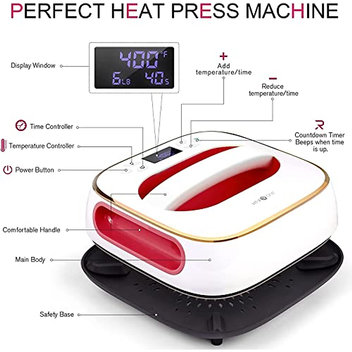 HTVRONT Heat Press Machine for T Shirts, 10"X10" Portable T Shirt Press Machine, Fast Heat-up Iron Press Heat Transfer Machine for Hat, Vinyl, Sublimation (Raspberry)