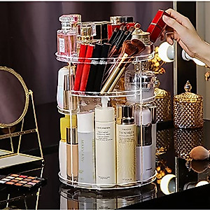 Cq acrylic 360 Degree Rotating Makeup Organizer for Bathroom,4 Tier Adjustable Cosmetic Storage Cases and Make Up Holder Display Cases,Clear
