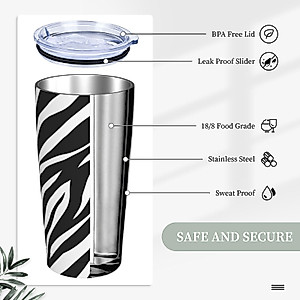 CHASOEA Zebra Tumbler 20oz Animal Skin Print Stainless Steel Insulated Tumblers with Lid and Straw Funny Travel Coffee Mug Tea Wine Cups Water Bottle Sport Gifts for Women Men
