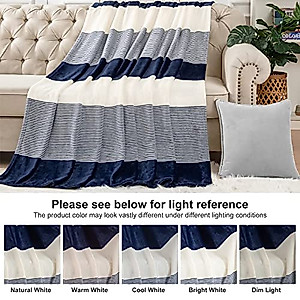 Homelike Moment Fleece Throw Blanket for Couch Navy Blue 50x60, Soft Cozy Blue White Striped Flannel Blankets for Sofa Bed Warm Lightweight (Navy Blue, 50x60 Inches)