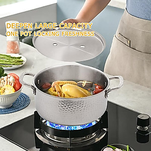 Vivicreate Tri-Ply Stainless Steel Stockpot, Deep Cooking Pot with Lid, Hammered Exterior, Silver (4 Quarts)