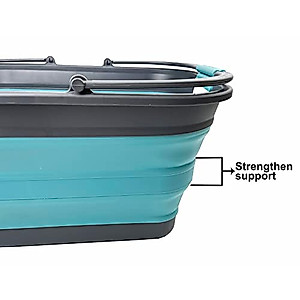 SAMMART 29L (7.6 Gallons) Collapsible Tub with Handle - Portable Outdoor Picnic Basket/Crater - Foldable Shopping Bag - Space Saving Storage Container (Grey/Crystal Blue)