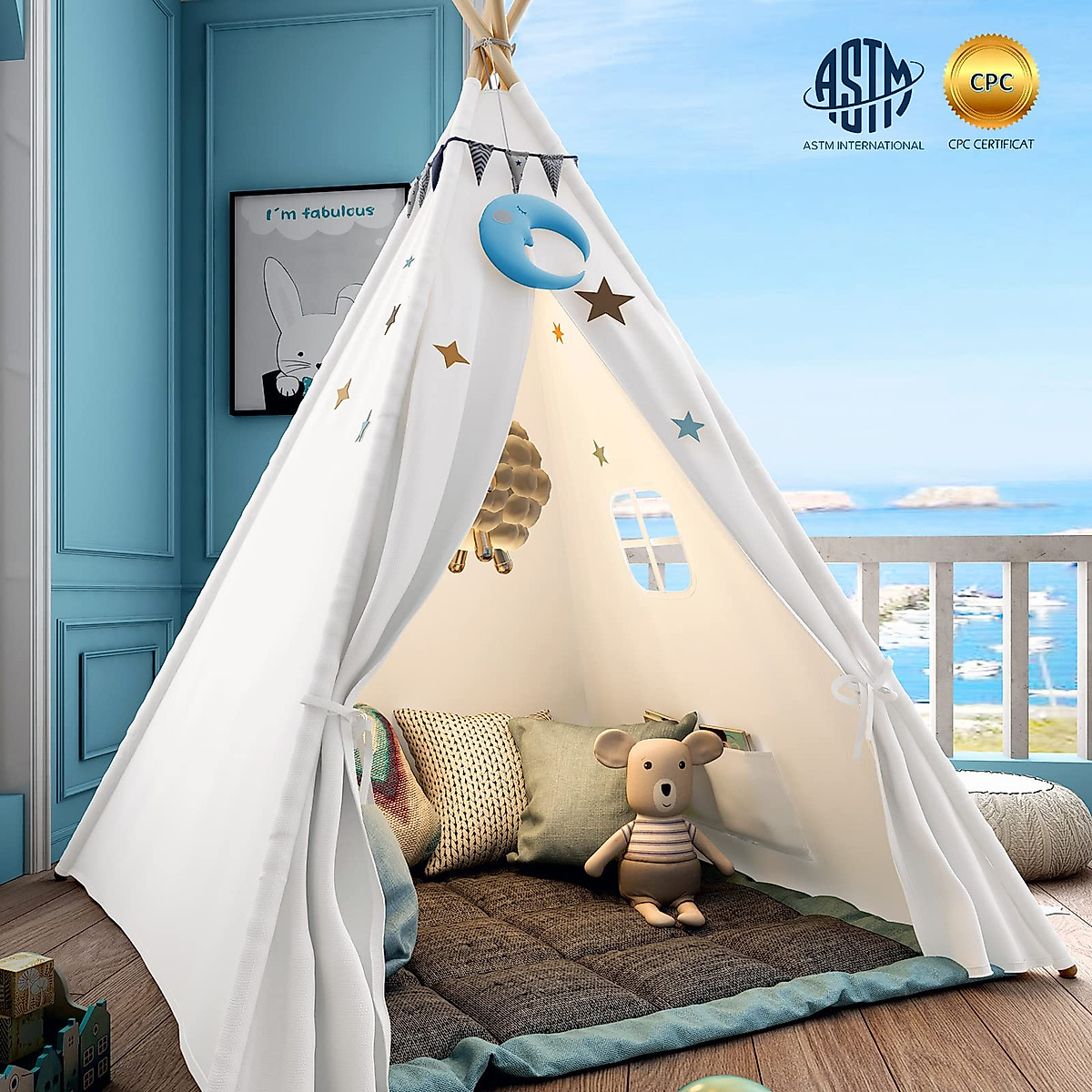 Sumerice Teepee Play Tent for Kids with Carry Case, Foldable Girls Playhouse Toy Tent, Gift for Baby Toddler to Play Game Indoor and Outdoor