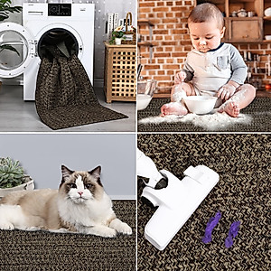 ROYHOME 9x12 Area Rug Large Machine Washable Rug for Living Room Print Braided Accent Rug Stain Resistant Non-Slip Carpet Rug Farmhouse Solid Printed Textured Floor Cover for Home Decor, Brown