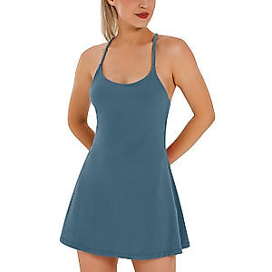 Womens Tennis Dress, Workout Dress with Built-in Bra & Shorts Pockets Summer Dress for Golf Athletic Dresses for Women Indigo