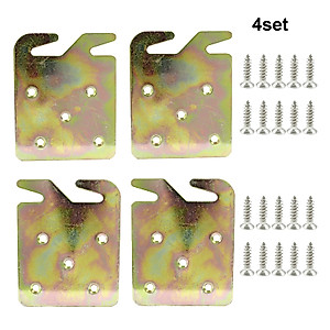 LifCratms 4Pcs Wood Bed Rail Hook Plates, Heavy Duty Bed Rail Fitting Bracket with Mounting Screws, Bed Frame Hardware Claw Hook Plate for Headboard and Footboard
