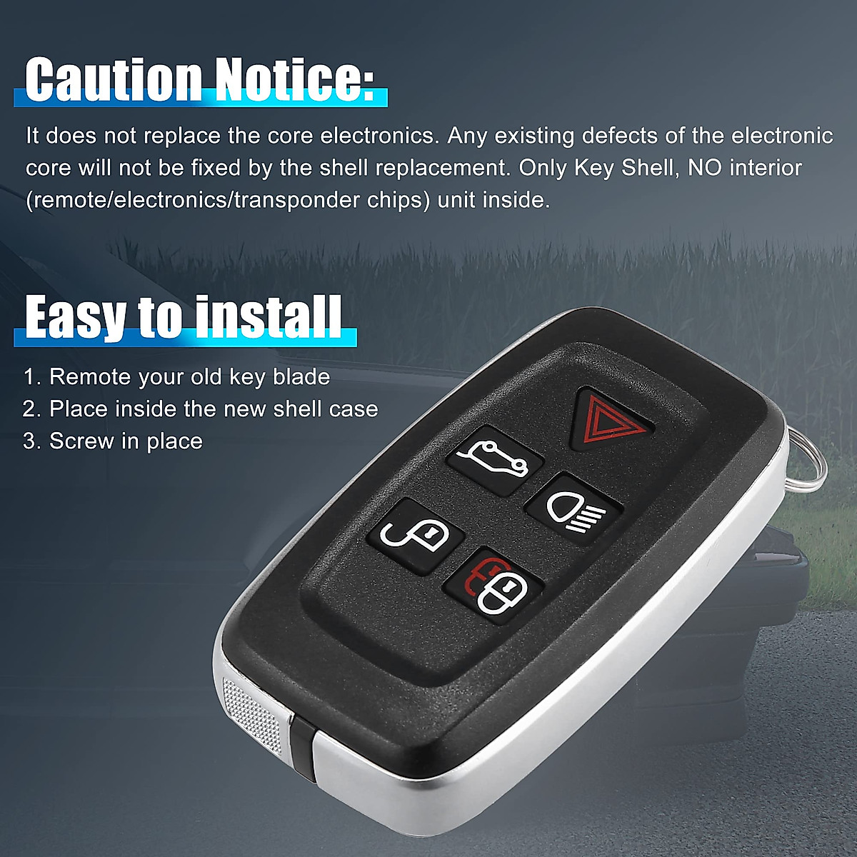 X AUTOHAUX Car Replacement Key Fob Shell Case Black for Land for Rover 2010 2011 2012 2013 2014 2015