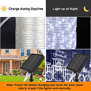 Speclux Solar Rope String Lights, 33ft 200LED Solid Tube Fairy String Lights, Waterproof Outdoor Starry Lights with 8 Lighting Modes for Patio, Garden, Gate, Yard, Party, Home Decoration(Cool White)