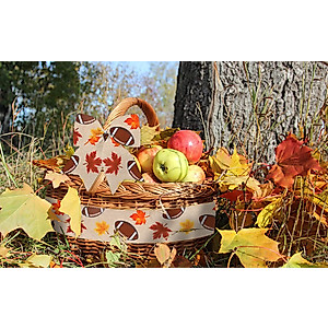 Hying 2 Rolls Fall Ribbons for Wreath Bows Wrapping Gifts, Football Party Maple Leaves Ribbon for Gift Wrapping Harvest Thanksgiving Party Decoration DIY Crafts 2.5" X 10 Yards Fall Wired Edge Ribbon