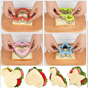 [18 pcs] Abruga Upgraded Sandwich Cutter Cookie Cutters and Sealer Set, Sandwich Maker, Vegetable Cutter and Fruit Stamps Mold with Mickey Dinosaur Star etc for Kids Lunch Bento Box, Food Supplement