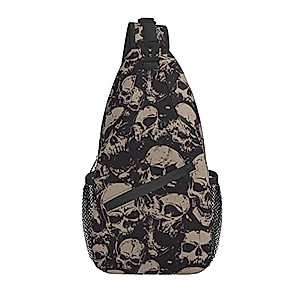 FyLybois Skull Sling Bag Crossbody Travel Hiking Bags Mini Chest Backpack Casual Shoulder Daypack for Women Men with Strap Lightweight Outdoor Sport Climbing Runners