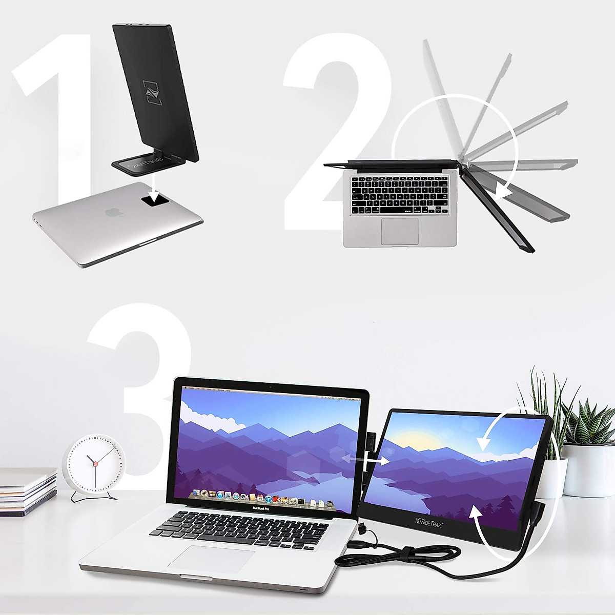 SideTrak Swivel Attachable Portable Monitor for Laptop 12.5” FHD IPS Laptop Screen with 15” Protective Case | Compatible with Mac, PC, & Chrome | Fits All Laptop Sizes | Powered by USB-C or Mini HDMI
