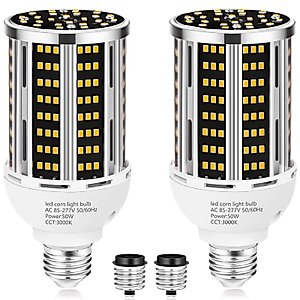 50W 2 pack LED Corn Light Bulb,3000K Warm White 6500LM(500W Equivalent ) Commercial GradeE26/E39 Medium Mogul Base LED Lamp,Large Area Lights For Outdoor Indoor Garage Warehouse Factory Bay Light
