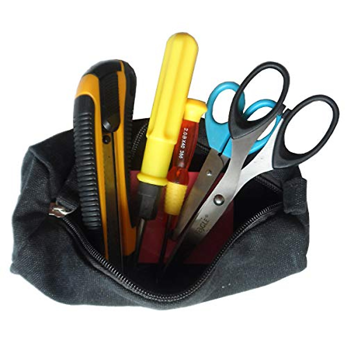 Enyuwlcm Heavy Canvas Stationery Simple Small Pencil Case and Durable Black Pencil Pouch Bag with Handmade Zipper Set of 2