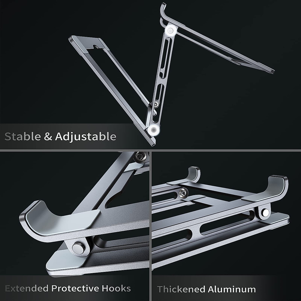 VIGLT Laptop Stand for Desk, Adjustable Laptop Stand Holder Portable Laptop Riser with Multi-Angle Height Adjustable Computer Stand for MacBook Air/Pro and More Notebooks 10-17.3"-Grey