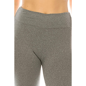 Leggings Depot Women's 3" Waistband Yoga High Waisted Solid Leggings Pants (Full Length, Heather Gray, Small)