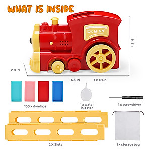 Skirfy Birthday Gift Kids Toys Dominoes Train Set- 160PCS Domino Blocks Set Automatically Run with Real Steam Function, with Lights and Sound,Creative Toys for Kids Aged 4-8 with Storage Bag