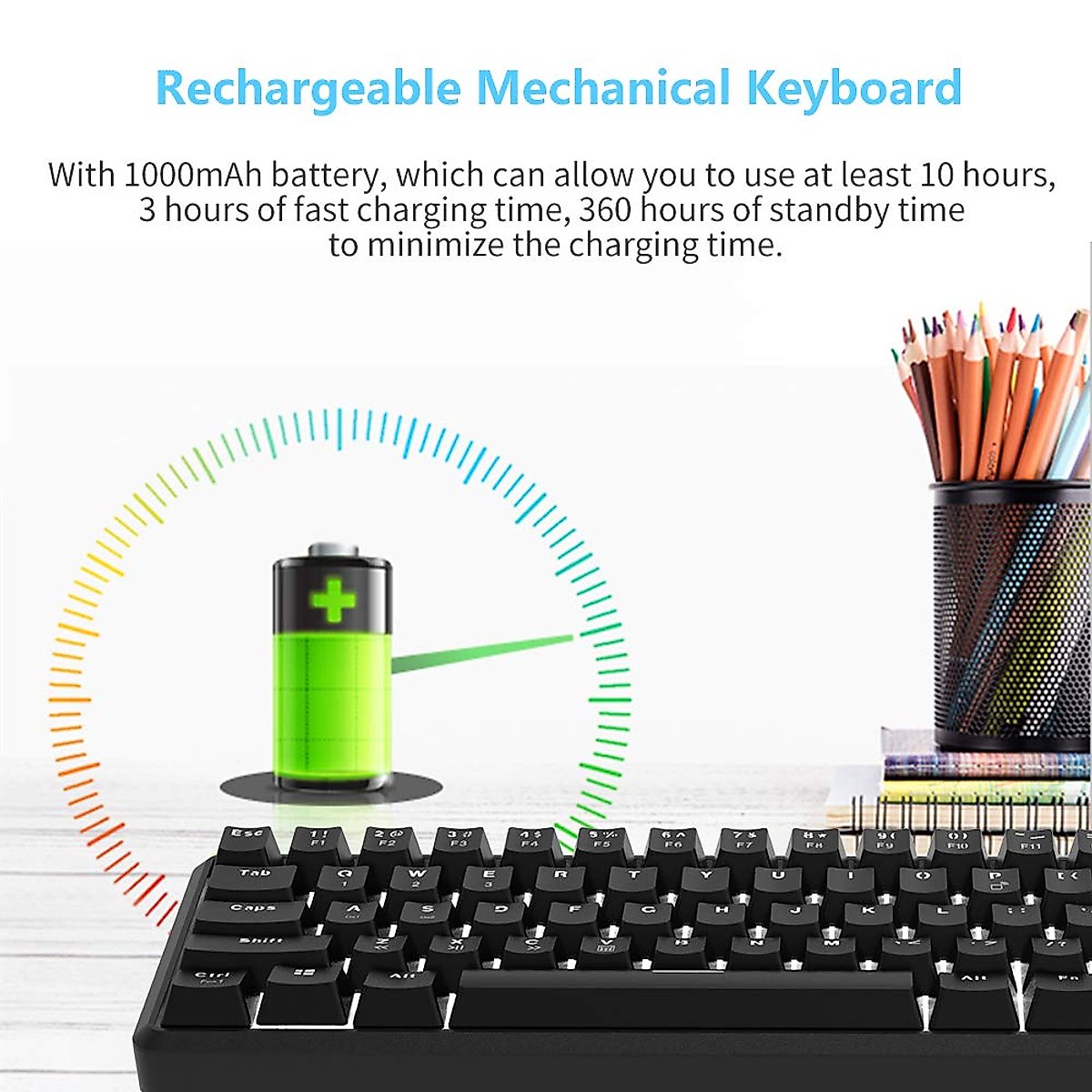 NACODEX K680T 60% Wireless/Wired Mechanical Keyboard - Compact 68 Keys 1000mAh Rechargeable Gaming/Office Keyboard Multi-Device for iOS Android Windows and Mac (Blue Switch White Backlit Black)