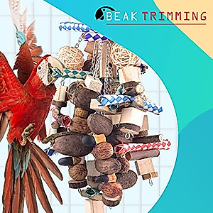 Bissap Large Parrot Chew Toys, 20.8in Bird Parrot Hanging Bite Wooden Blocks Cage Fun Toy for Macaw African Greys Cockatoo Eclectus Budgies Parakeet Cockatiel ect Large Medium Birds