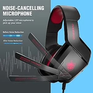 PHOINIKAS H1 Gaming Headset for PS4, Xbox One, PC, Laptop, Switch, Xbox One Headset with Noise-Cancelling Mic, Over Ear Headphones with Bass Surround - Red