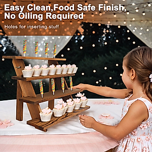 CYAOOI Wooden Cupcake Stand, 4 Tier Dessert Table Display Set Cake Pop Stand for 24 Cupcakes 16 Lollipop, Wood Rustic Display Stand Riser for Vendors Retail Figurine Craft Show Wedding Birthday Party