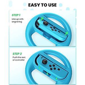 VOYEE Steering Wheel Compatible with Nintendo Switch Wheel, Family Use Accessories Compatible with Switch JoyCon Controllers, 2 Pack (Blue and Red)
