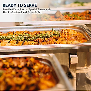 Jacgood Chafing Dish Buffet Set 4 Pack 8QT Stainless Steel Food Warmer Chafer Complete Set with Water Pan, Chafing Fuel Holder for Party Catering