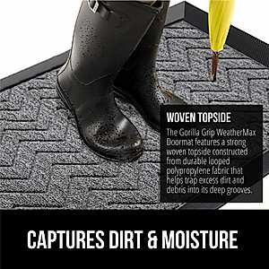 Gorilla Grip 100% Waterproof All-Season WeatherMax Doormat, 23x35, Durable Natural Rubber, Stain and Fade Resistant, Low Profile, Indoor Outdoor Doormats, Easy Clean Patio Entrance Mat, Steel Chevron