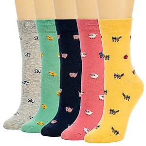 5 Pairs Women Crew Socks Casual Cute Cotton Animal Socks Long Ankle Socks Design Gifts for Women Girls X1-animals903
