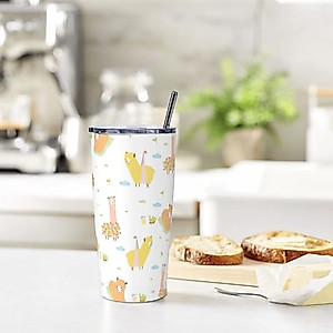 Yaxongx 20oz Tumbler Cute Alpaca Lama Double Wall Vacuum Insulated Coffee Mug with Lid and Metal Straw Brush Reusable Stainless Steel Water Bottle Travel Cup Gifts for Car Ice Drinks Hot Beverage