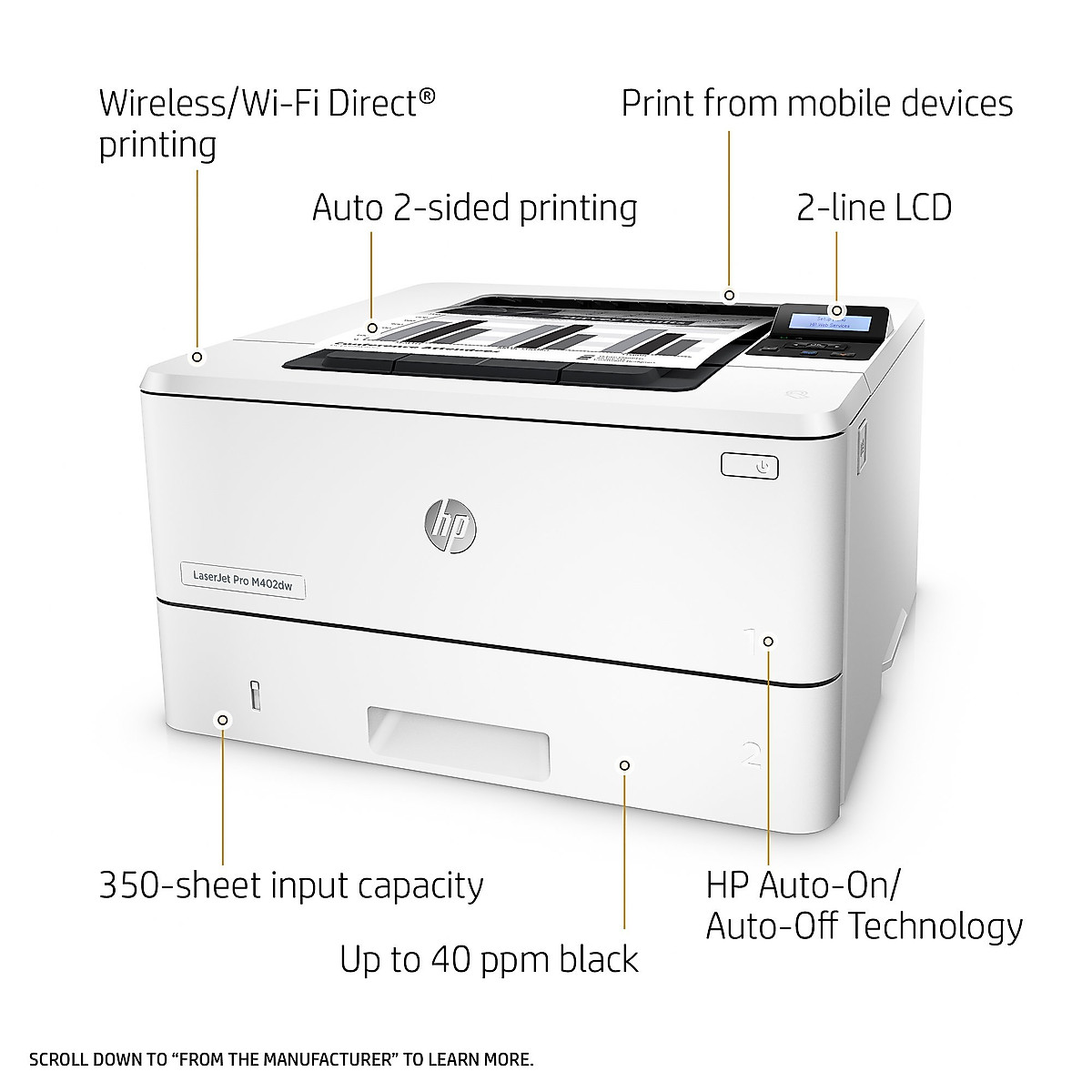 HP Laserjet Pro M402dw Wireless Monochrome Printer, Amazon Dash Replenishment Ready (C5F95A#BGJ) (Renewed)