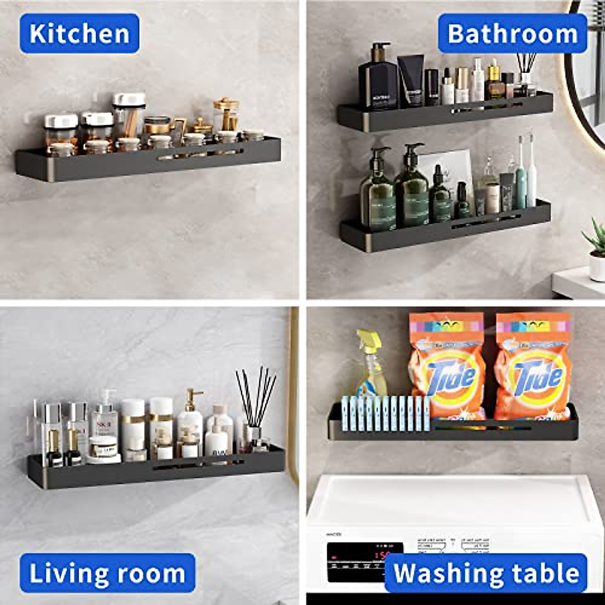 dancrul Shower Caddy Floating Shelves - Bathroom Wall Organizer Black Shower Shelf for Inside Shower,16 inch