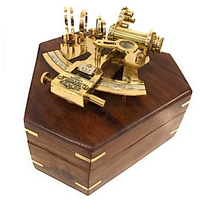 Maritime Kelvin & Hughes London Antique Brass Nautical Ship Sextant (with Triangular Wooden Box)