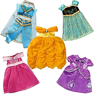 18 Inch Doll Clothes Accessories - 5 Pc Different Princess Costume Dress Set Includes Jasmine,Anna,Belle,Rapunzel and Aurora Fits All 18" Doll