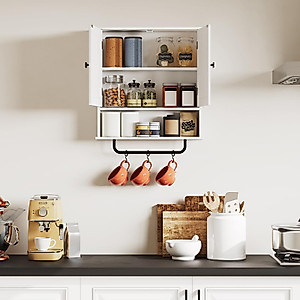 RRX Bathroom Cabinet Wall Mounted Medicine Cabinets with Towels Bar, Over The Toilet Storage Cabinet with 2 Doors and Adjustable Shelf, White Wall Cabinet for Bathroom Laundry Kitchen