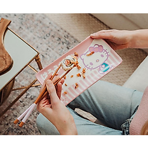 Sanrio Hello Kitty Pink 3-Piece Ceramic Sushi Set With Sauce Bowl and Chopsticks