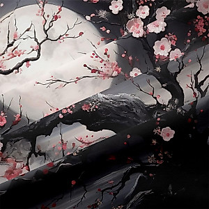 Jolusere Cherry Blossom Bedding Set Queen Size Japanese Comforter for Girls Boys Pink and Black Comforter Set Soft Aesthetic Floral Comforter with 2 Pillowcases