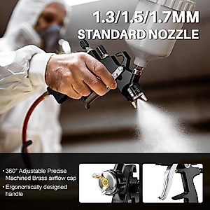 LVLP Air Spray Gun Premium Kit with 1.3/1.5/1.7mm Nozzle & Air Regulator,Automotive Paint Gun Sprayer,Car Paint Gun Sprayer,Air Paint Sprayer Gun for Cars & House DIY Painting(Black)