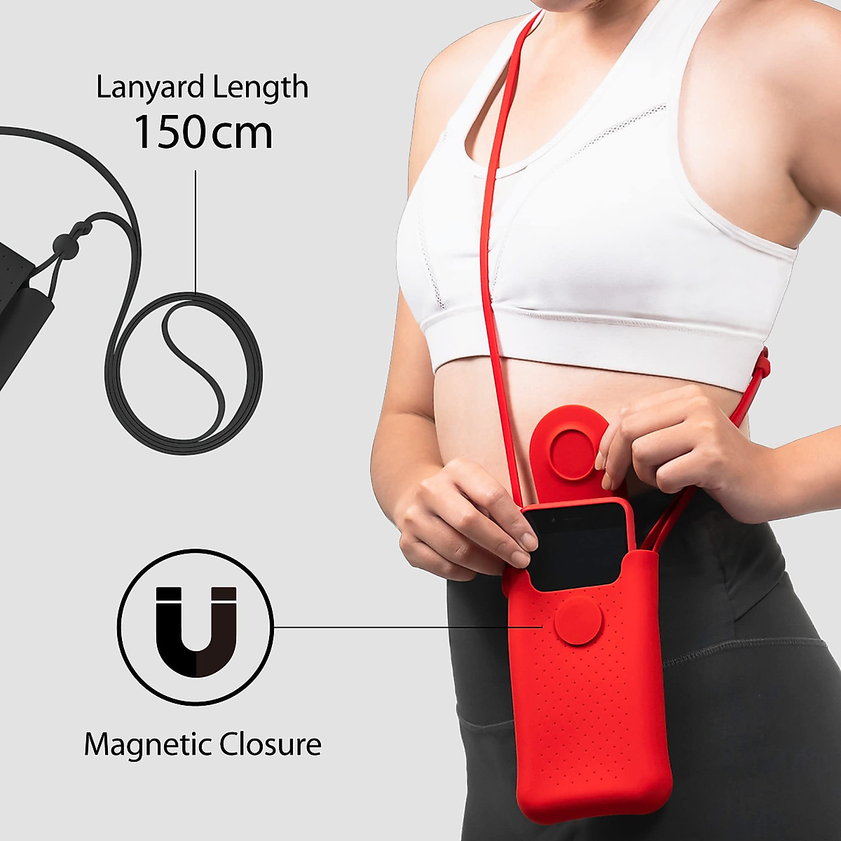 BONE Crossbody Phone Bubble Bag 1, Cell Phone Purse with Shock-Absorbing Design & Magnetic Closure, Adjustable Silicone Shoulder Lanyard Strap (Black)