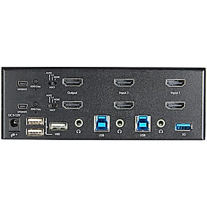 StarTech.com 2 Port Dual Monitor HDMI KVM Switch - 4K 60Hz Ultra HD HDR - Desktop 4K HDMI 2.0 KVM Switch with 2 Port USB 3.0 Hub (5Gbps) & 4X USB 2.0 HID, Audio - Hotkey Switching - TAA