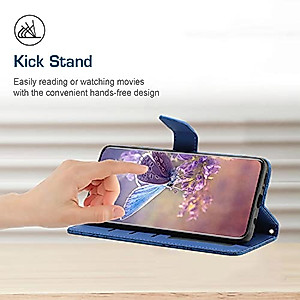 XYX Wallet Case Compatible with Oppo Realme 7 Pro, Emboss Butterfly Flower PU Leather Flip Protective Case with Adjustable Shoulder Strap for Realme 7 Pro, Blue