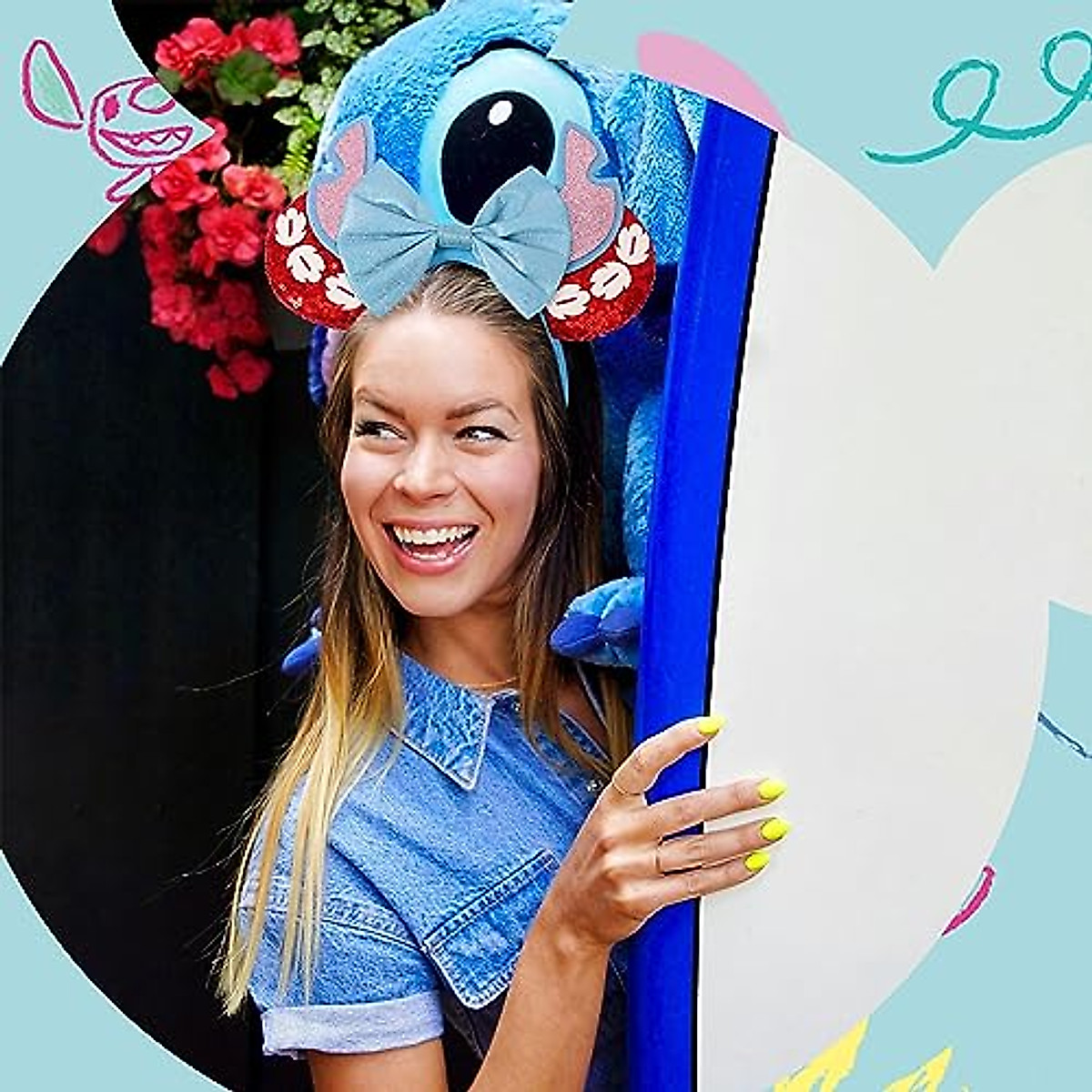 UNSPAZ Mouse Ears Headband, Sequin Mouse Ears for Women Girls Boys, Hamemade Soft Bow Headband for Cosplay Party Decorations Hair Accessories(ST Red)