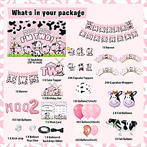 Cow Birthday Party Decorations for 2 Year, 110 Pcs Party Supplies Balloons Garland Arch Kit for Mens - Backdrop, Cake, and Cupcake Toppers, Latex Balloon, Foil Balloon, Hanging Swirls