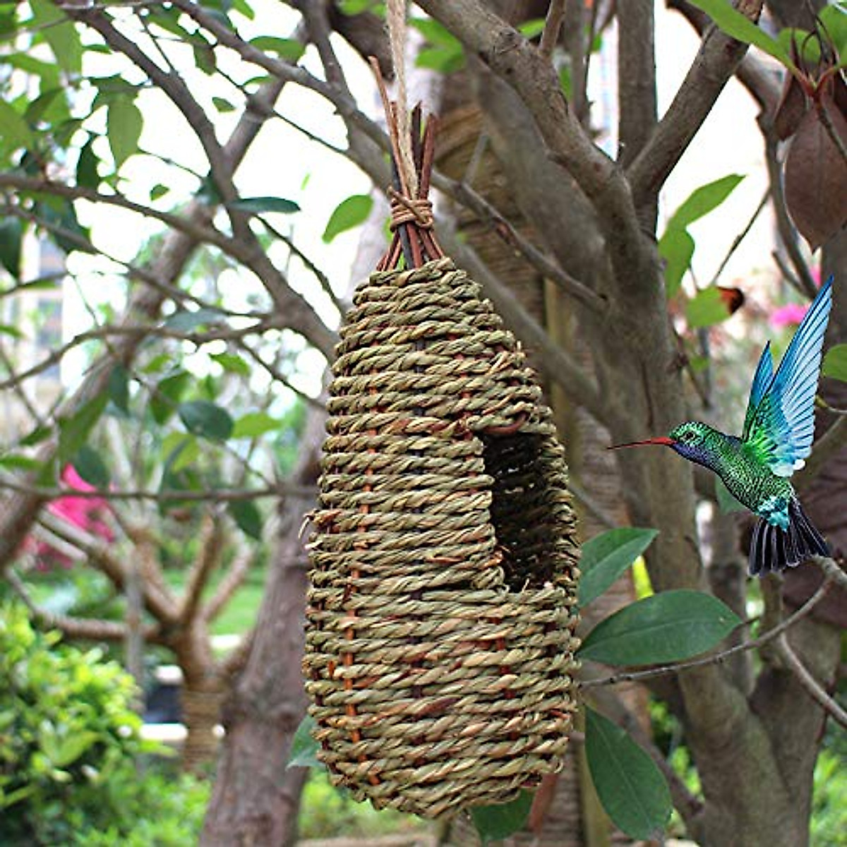 NC Hand-Woven Pet Bird Nest Hut Cage Feeder Parrot Parakeet Toy House Natural Outdoor