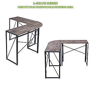 Geniqua 3-Piece L-Shaped Wooden Computer Folding Table Corner Desk Space-Saving Industrial Style PC Laptop Desk for Workstation Home Office