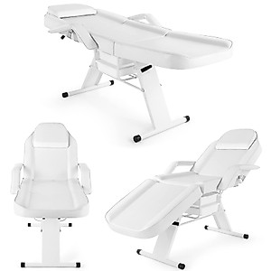 OmySalon Massage Salon Tattoo Chair Esthetician Bed with Beauty Basket, Professional Tattoo Table Salon Spa Equipment for Facial Spa Beauty Eyelash Extensions Barber Waxing Microblading,White