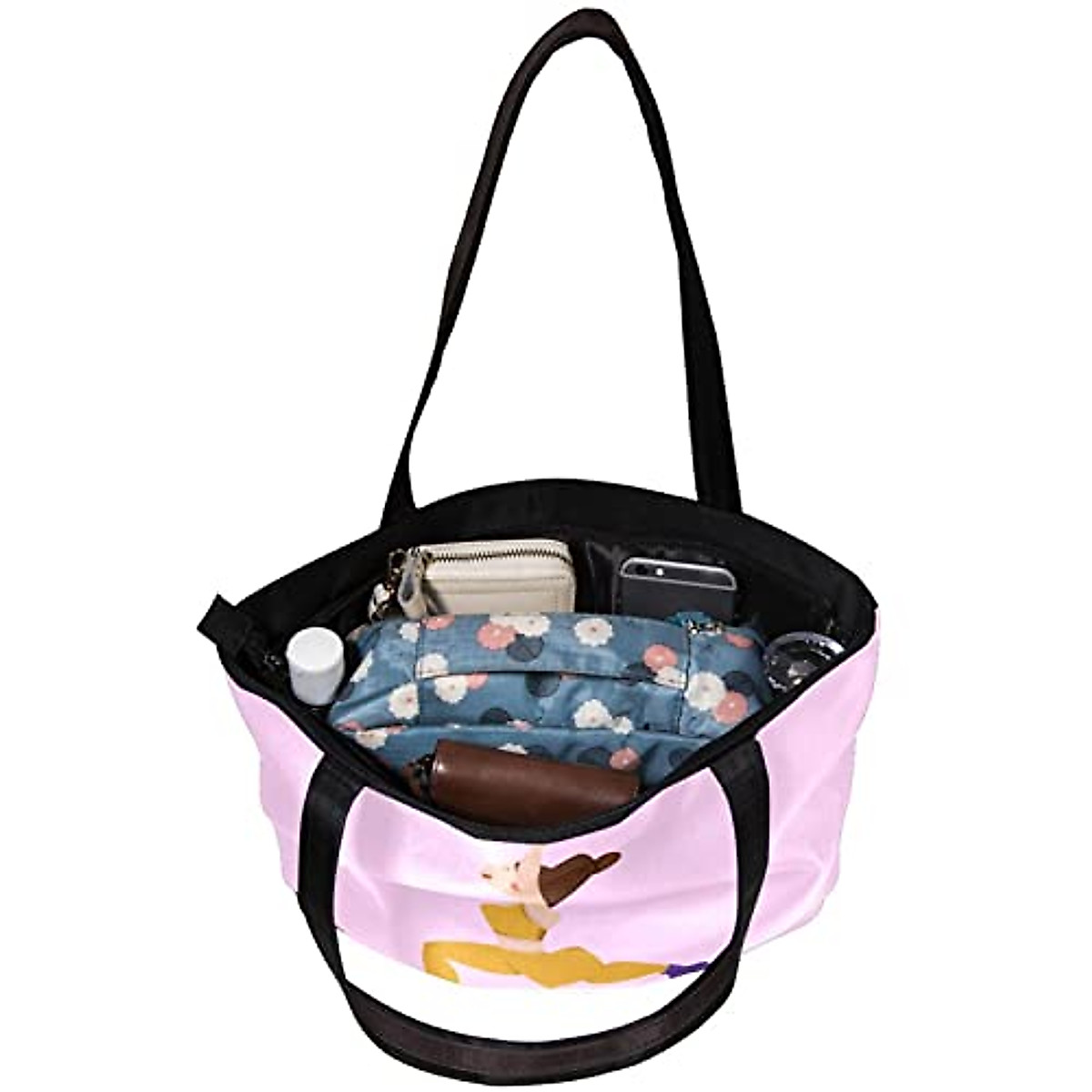 Women's Large Size Canvas Shoulder Bag Hobo Crossbody Handbag Casual Tote, cartoon girl working out