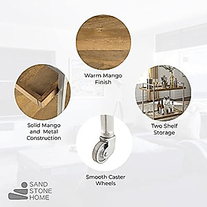 SAND STONE HOME Modern Bar Cart for Home | Coffee Cart with Shelves | Wine Cart with Storage | Mini Bars for Home with Wheels | Liquor Cart for Kitchen & Living Room, Mango Finish, Griffey